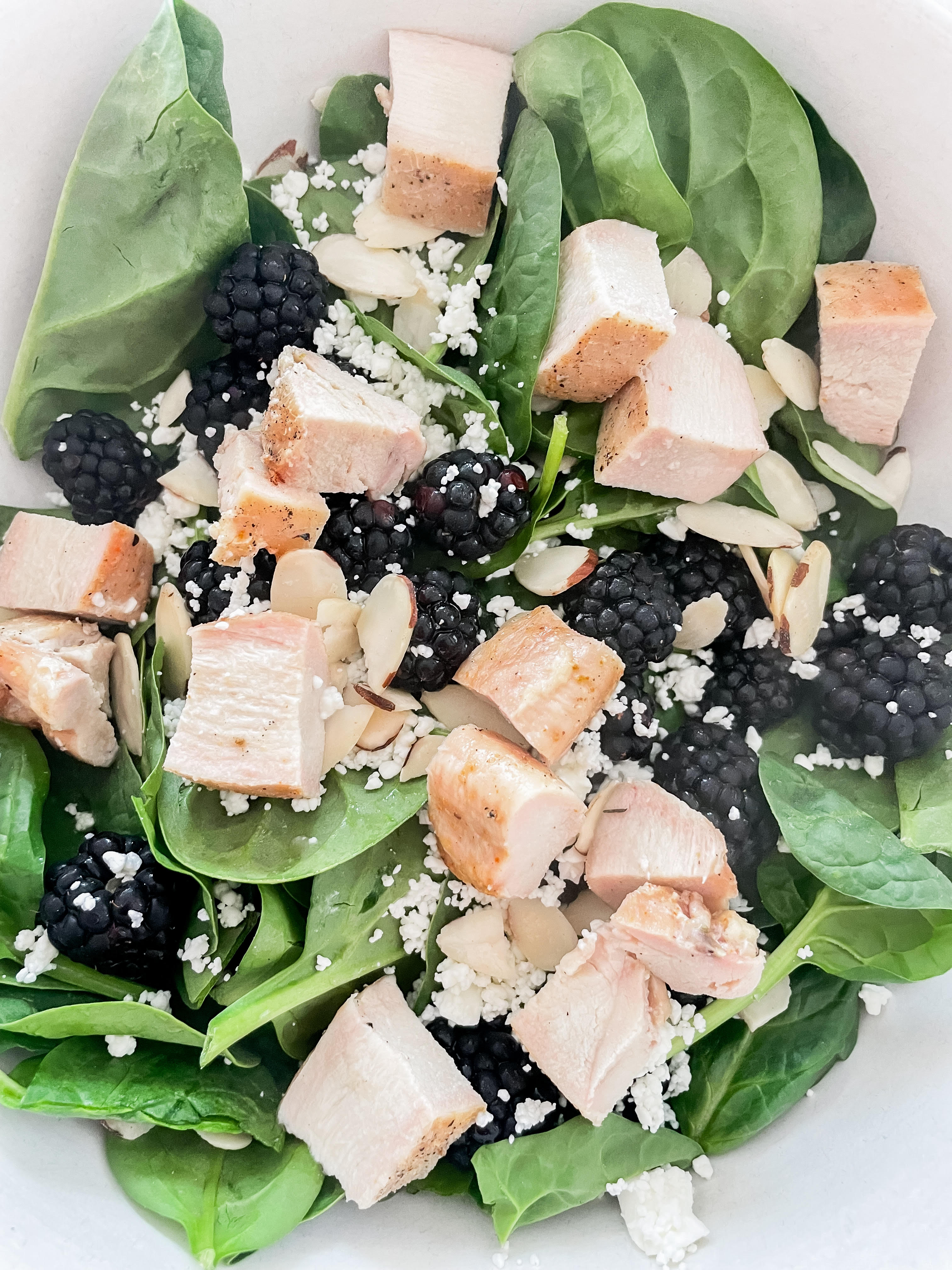 Blackberry Feta Salad with Slivered Almonds and Grilled Chicken – Brittany Jones Nutrition Group